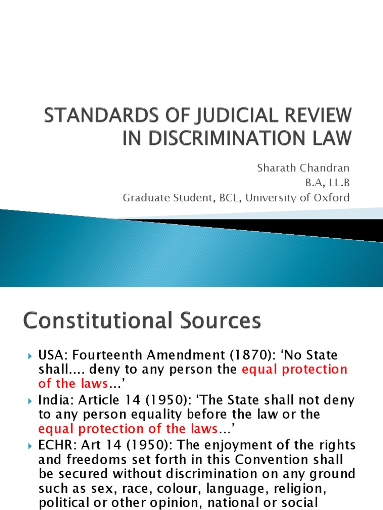 Standards of Judicial Review in Discrimination Law | PDF | Equal ...