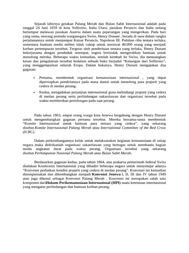 Sejarah Lahirnya Gerakan Palang Merah Dan Bulan Sabit Internasional Adalah Pada Tanggal 24 Juni ...