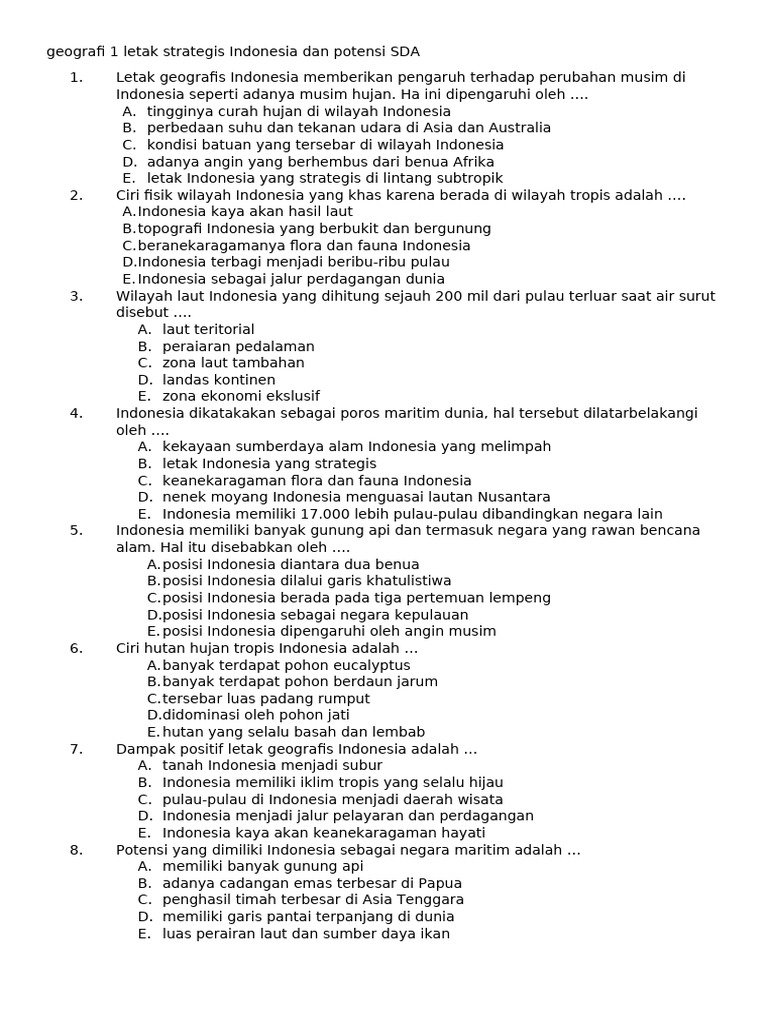 Geografi 1 Letak Strategis Indonesia Dan Potensi SDA | PDF