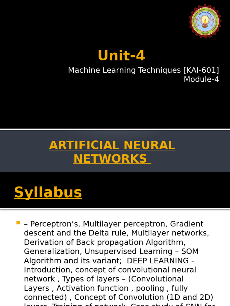 Unit 4 Artificial Neural Networks | PDF