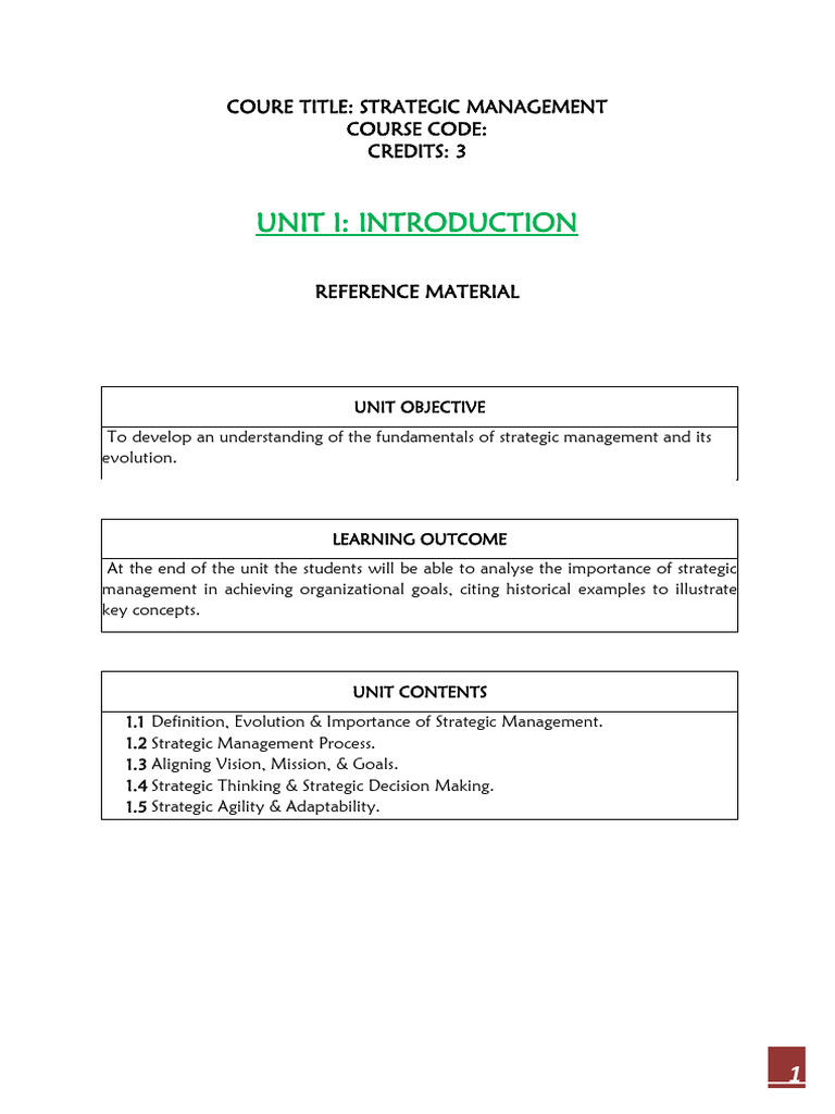 SM Unit 1 Reference Material | PDF