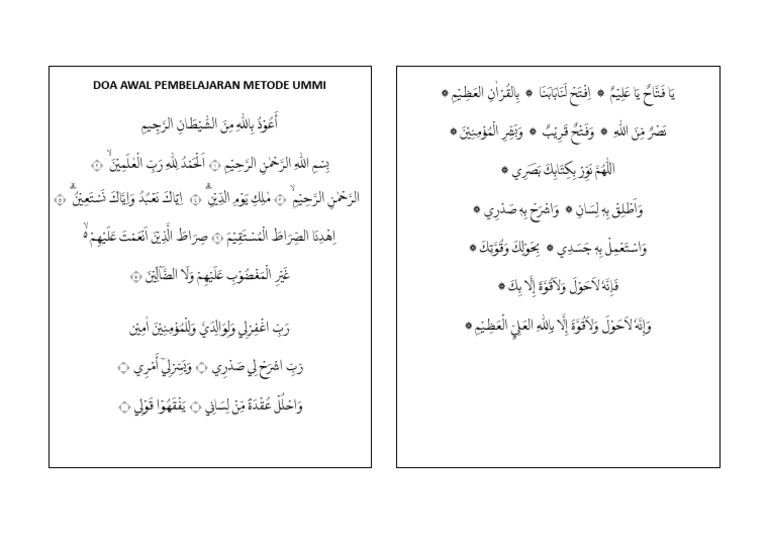 Doa Awal Pembelajaran Metode Ummi | PDF