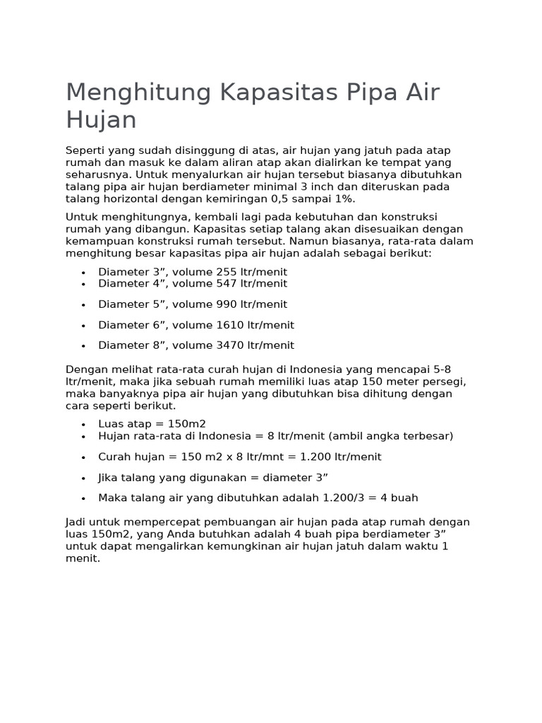 Menghitung Kapasitas Pipa Air Hujan | PDF