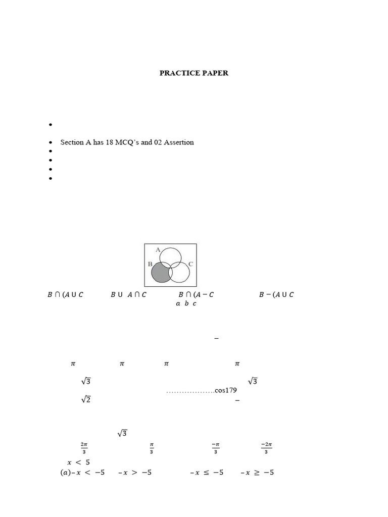 Class Xi Practice Paper Maths Set 1 | PDF