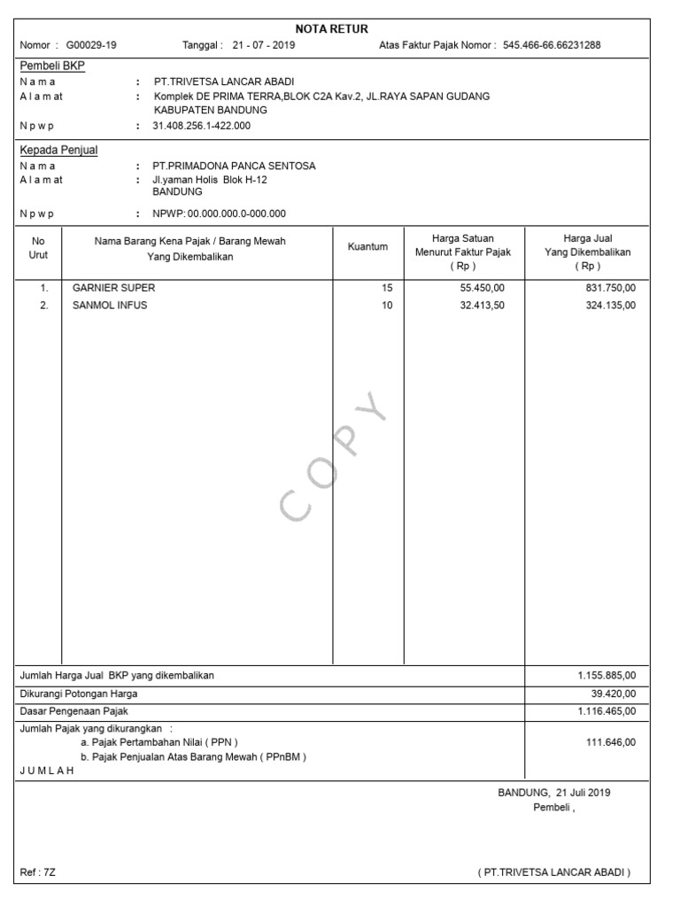 Nota Retur Pembeli BKP | PDF