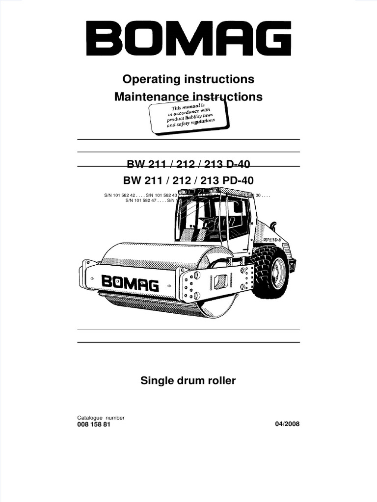 Bomag BW211-212d-40 - Operation Instruction | PDF