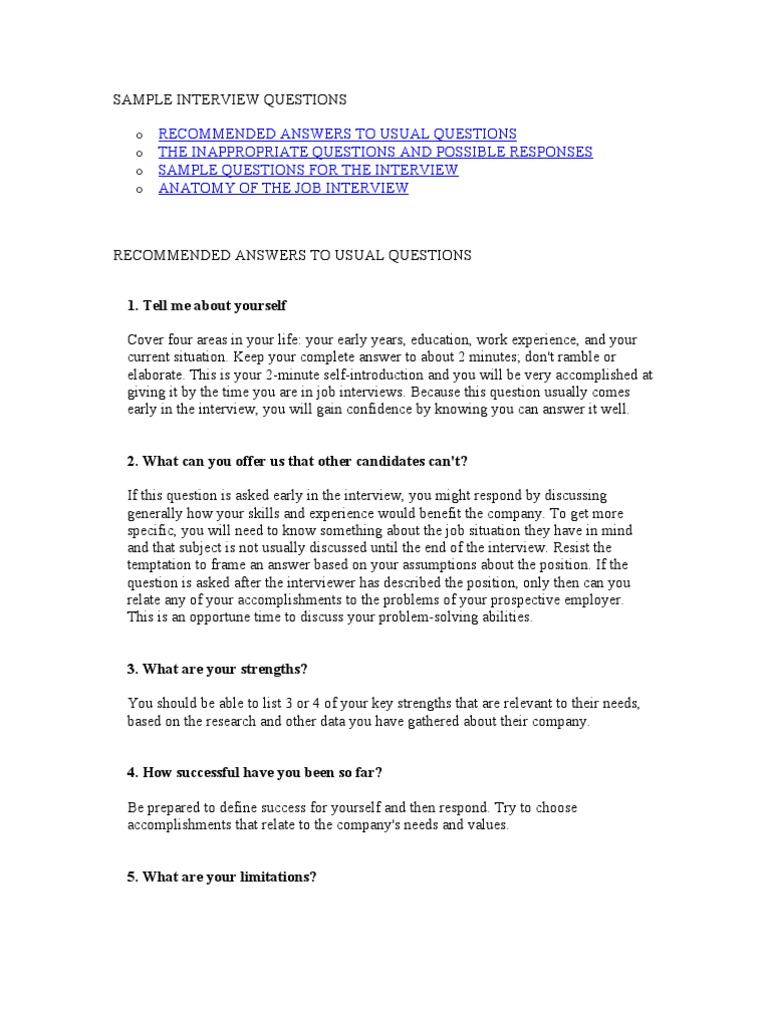 Sample Interview Questions 110[1] | Job Interview | Leadership