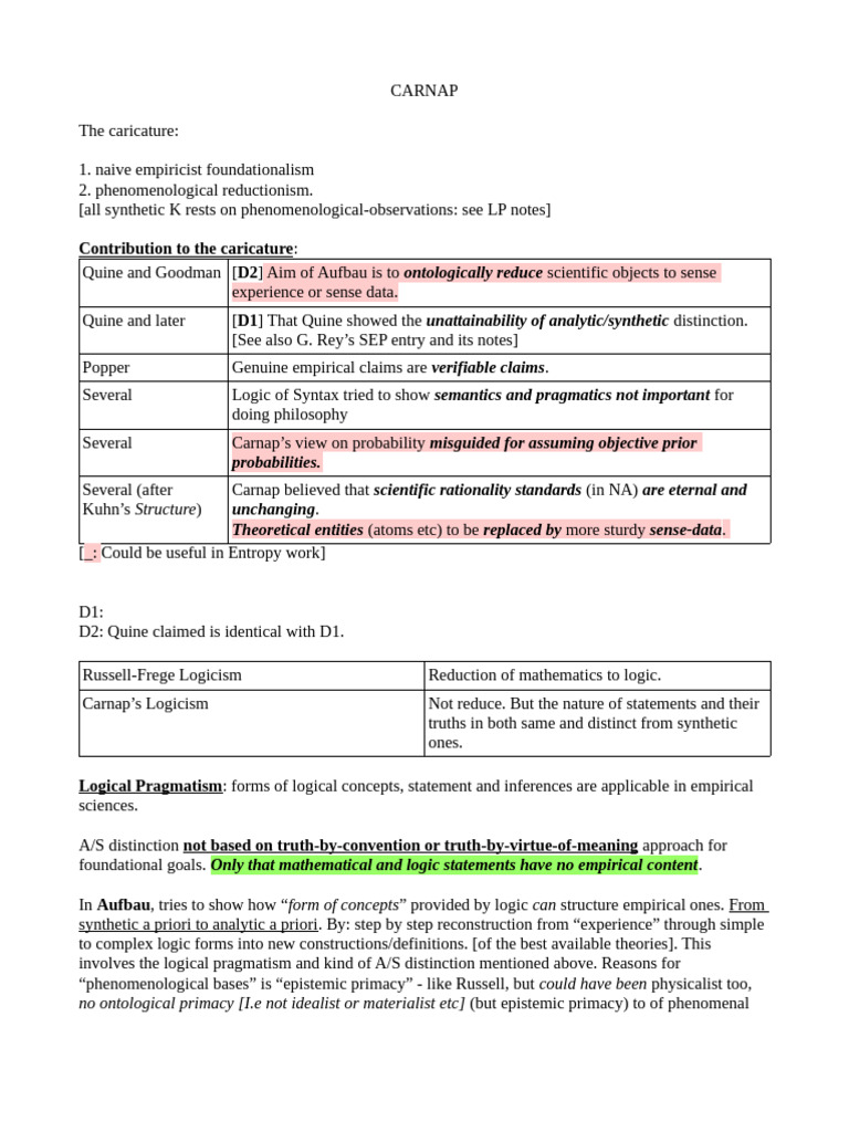 Carnap Notes | PDF