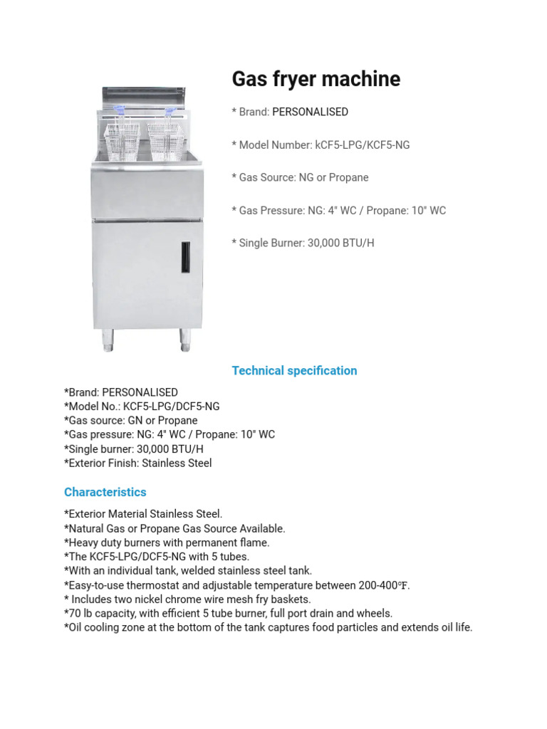 Technical Data Fryer 2018 | PDF
