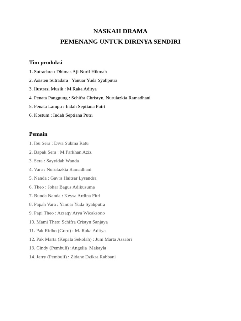 Naskah Pemenang Untuk Dirinya Sendir Fiks - Revisi Terbaru | PDF
