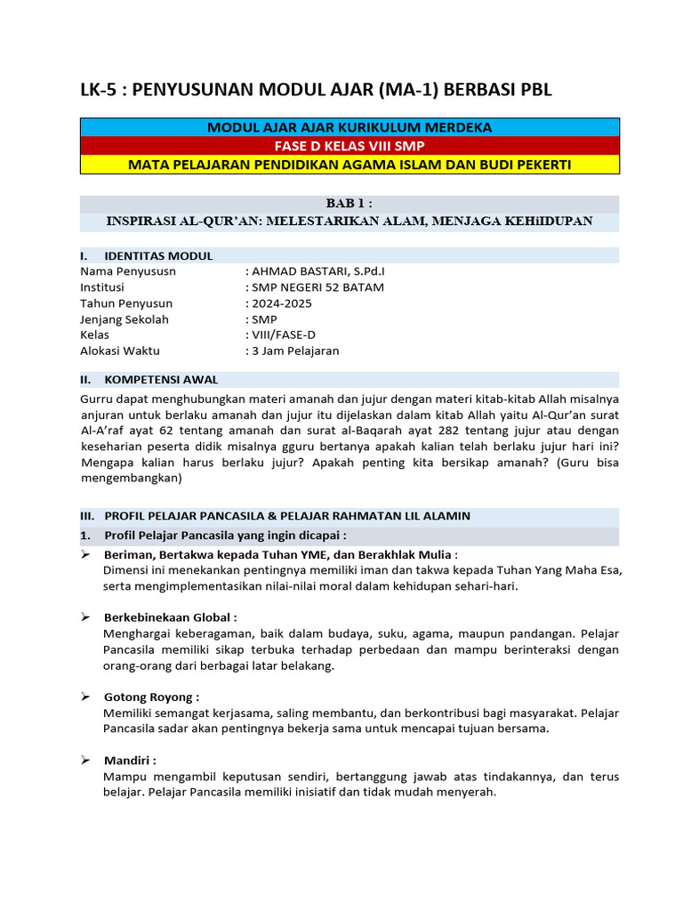 LK-5 Modul Ajar Berbasis Pbl.. | PDF