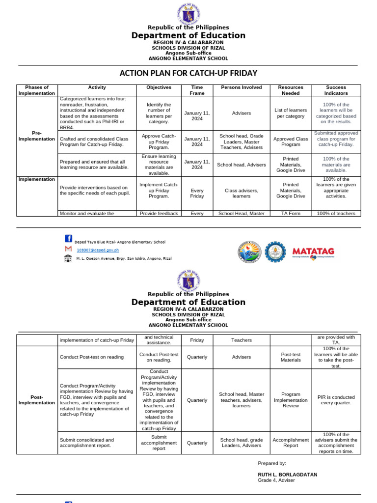 Catch Up - Friday - Action Plan Borlagdatan | PDF