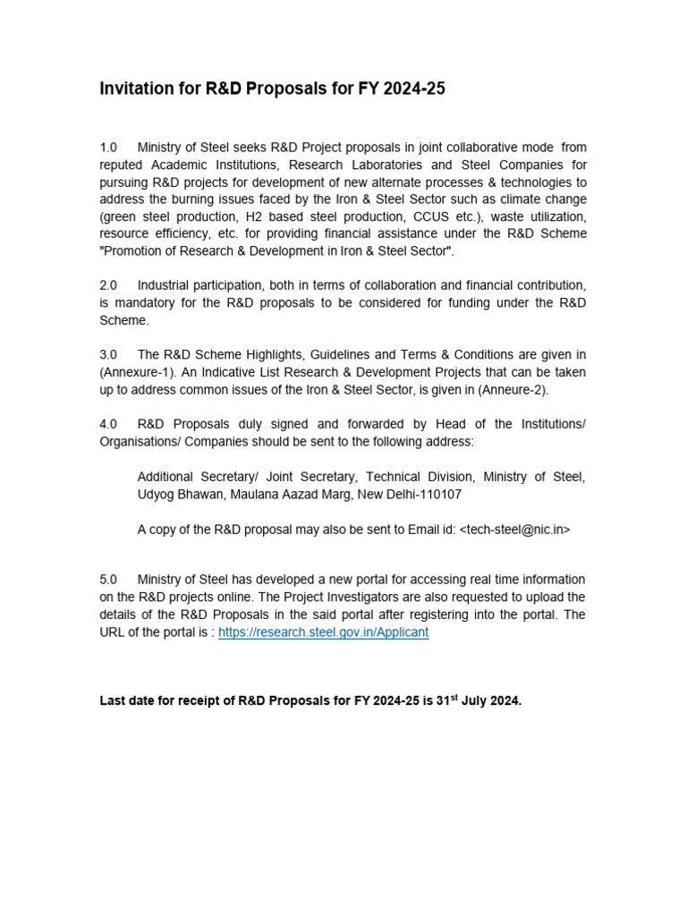 Invitation For RD Proposals 2024-25 Revised | PDF