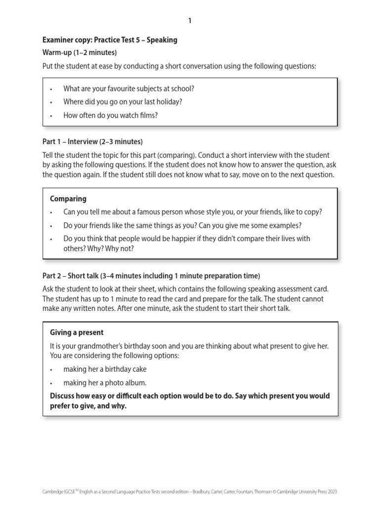 Igcse - Speaking - Tests (2024) | PDF