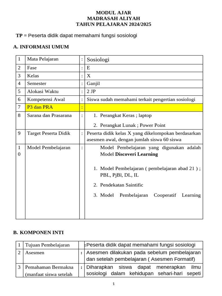 KOMPONEN MODUL AJAR OK Isi | PDF