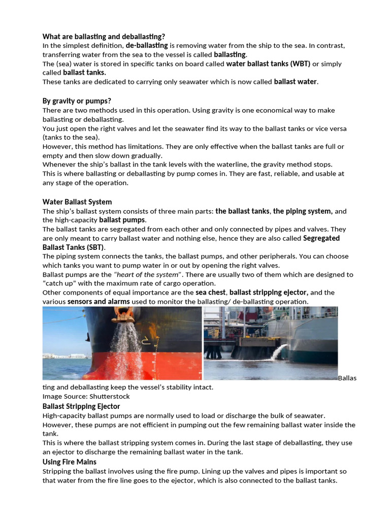 Ballasting and Deballasting Operation | PDF