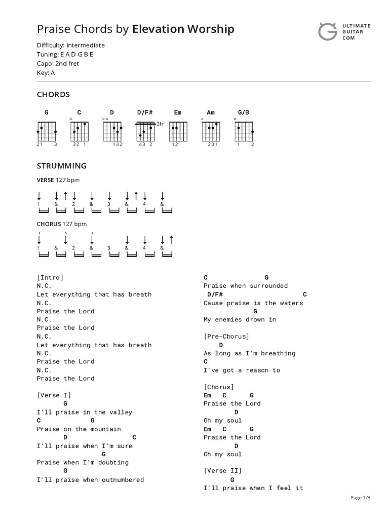 Praise Chords by Elevation Worshiptabs at Ultimate Guitar Archive | PDF