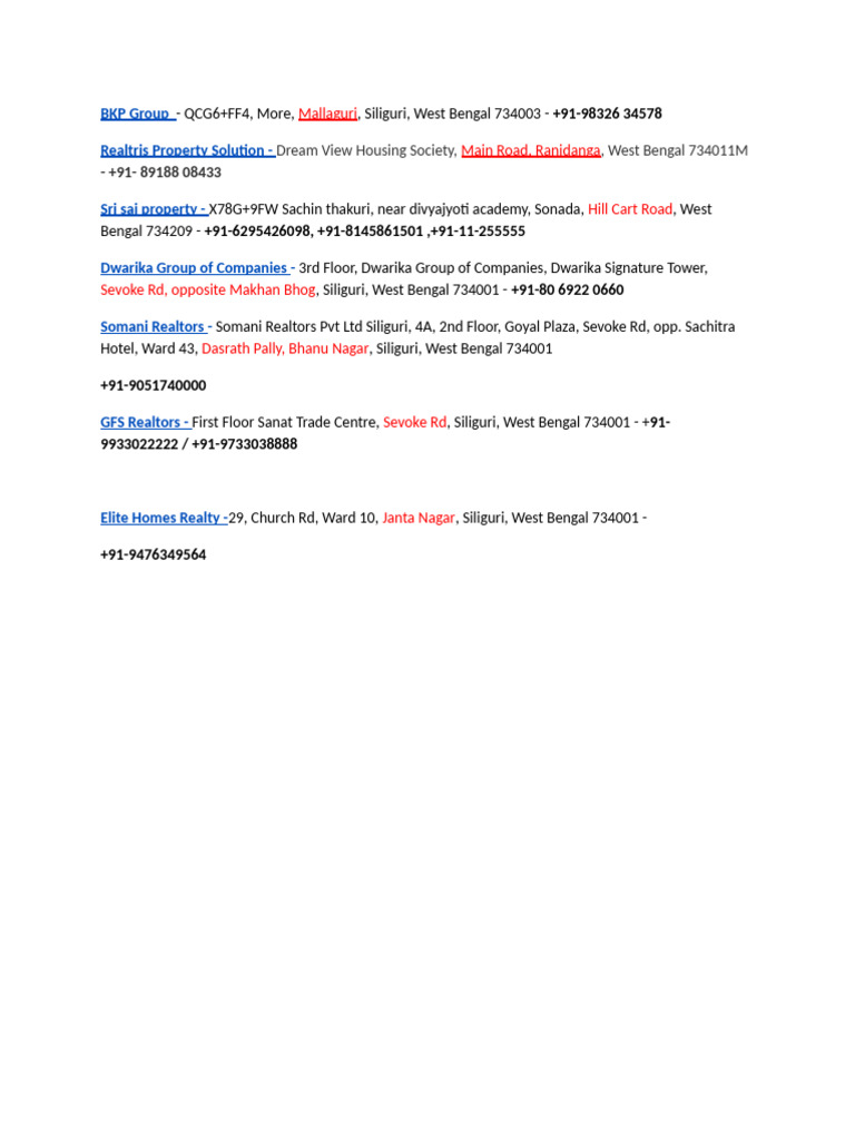 BKP Group Realtris Property Solution - : Mallaguri Main Road, Ranidanga | PDF | Business ...