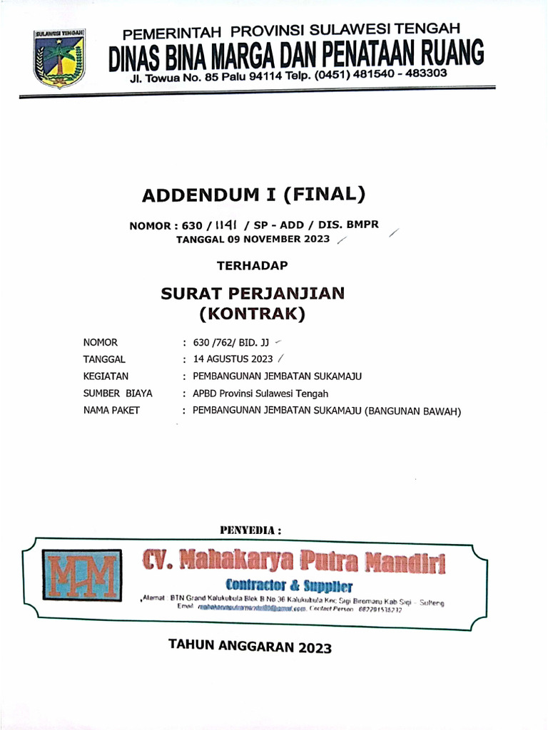 Addendum I (Final) Pembangunan Jembatan Sukamaju (Bangunan Bawah) | PDF Addendum I (Final) Pembangunan Jembatan Sukamaju (Bangunan Bawah) | PDF
