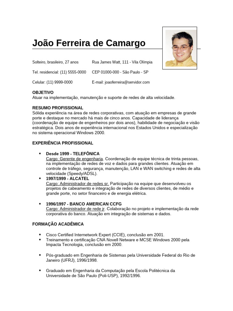 Modelo de Curriculum Simples Com Foto | PDF