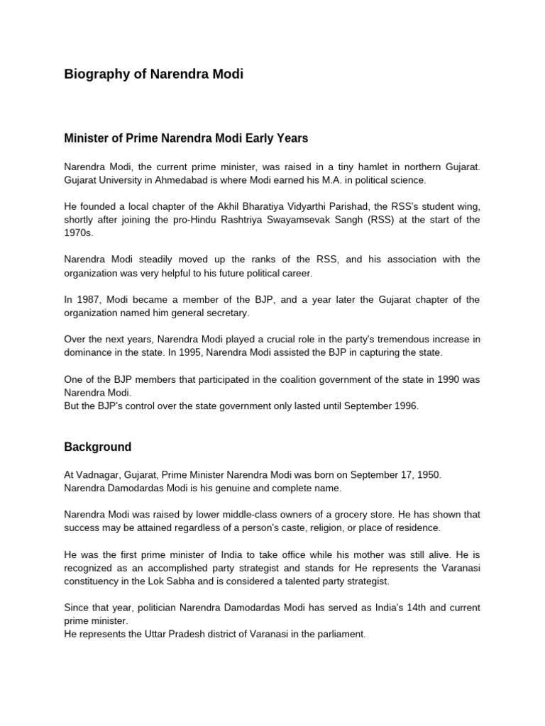 Biography of Narendra Modi | PDF