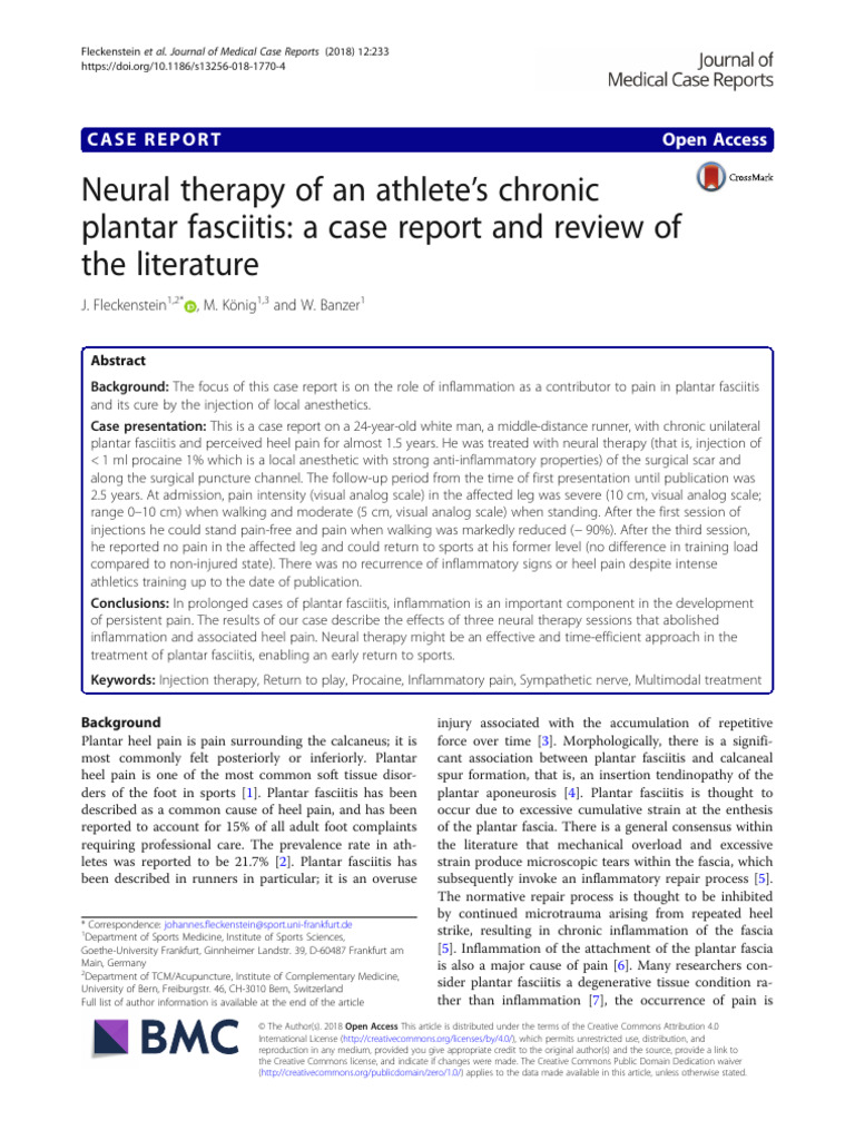 Neural Therapy of an Athlete's Chronic Plantar Fasciitis a Case Report and Review of the ...