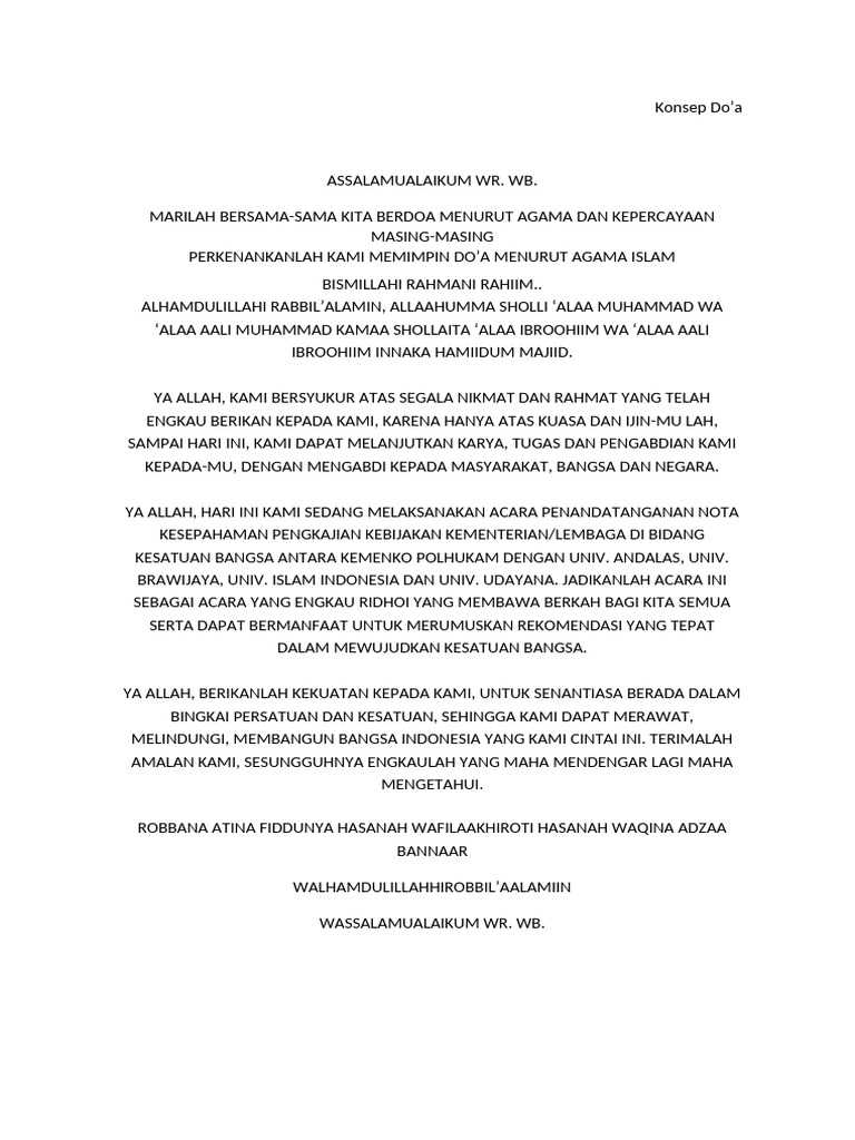 Doa TTD Mou DG Univ | PDF