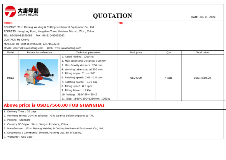 Quotation-Hb12 Positioner R | PDF