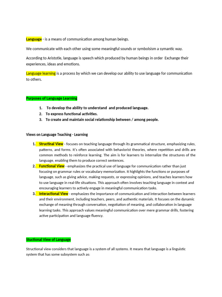 Language Learning Approaches | PDF | Learning | Language Acquisition