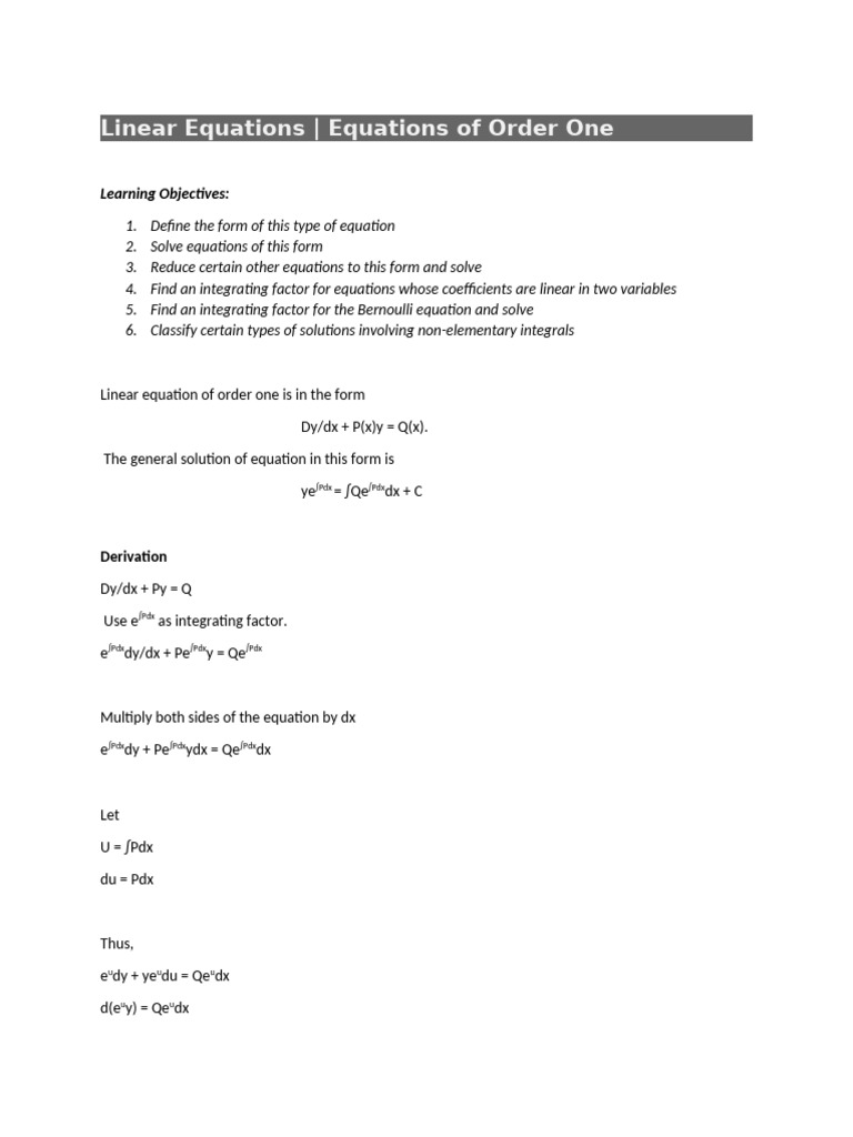 Linear Equations | PDF