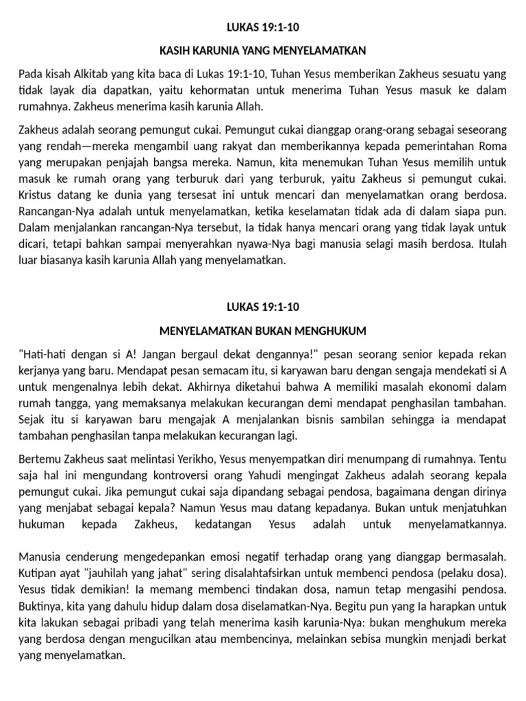 LUKAS 19 Ayat 1 Sampai 10 | PDF