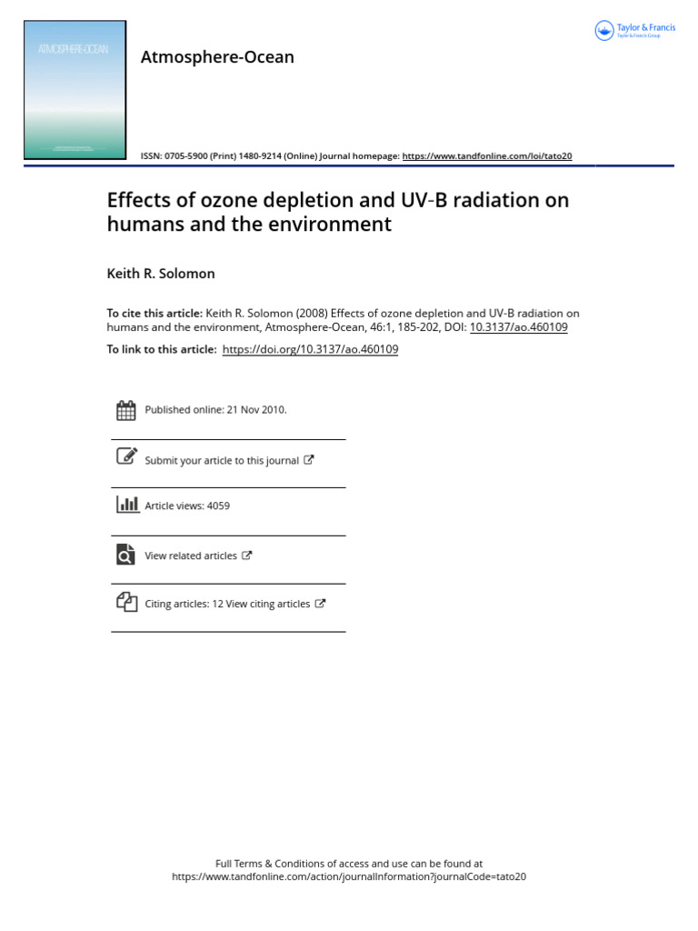 Effects of Ozone Depletion and UV B Radiation On Humans and The ...