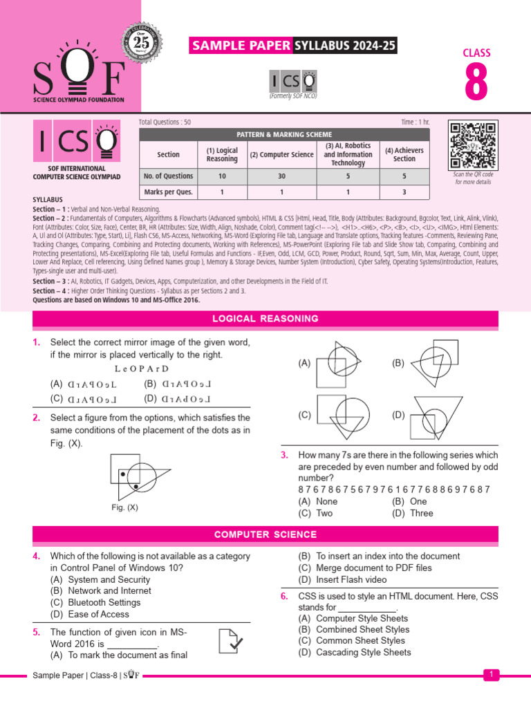 Icso Sample Paper Class-8 2024-25 | PDF