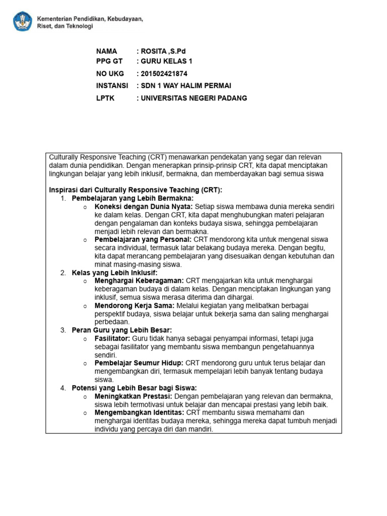 Tugas Refleksi Modul 1 Topik 4 Akhir Hal 70 | PDF