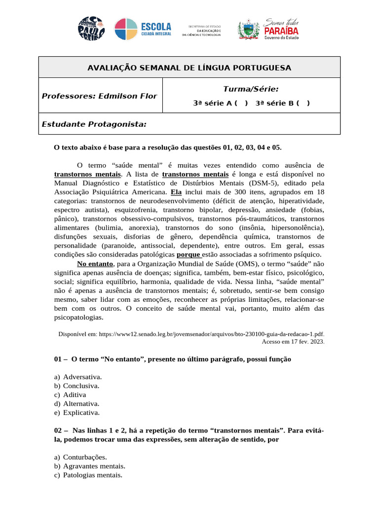Avs - 3ab - 1º Bim | PDF