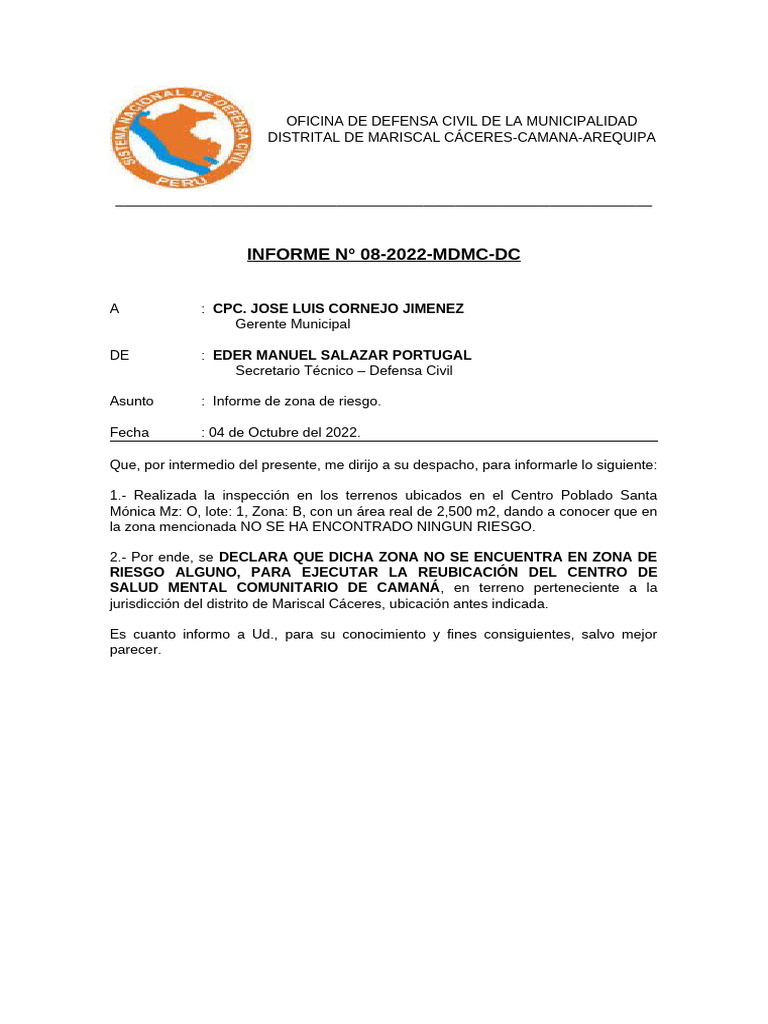 Informe #08 - Defensa Civil MDMC | PDF