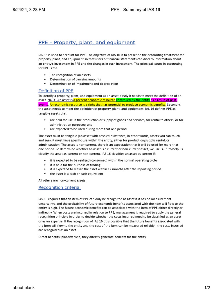 PPE - Summary of IAS 16 | PDF