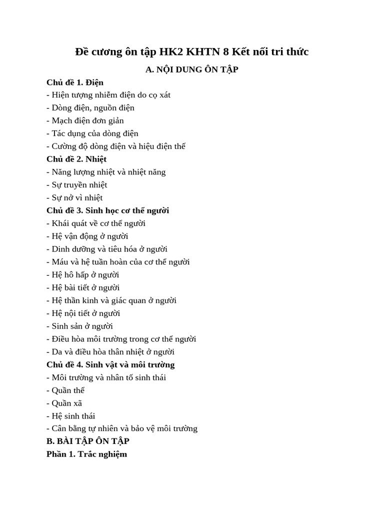 De Cuong On Thi Cuoi Hoc Ki 2 KHTN 8 KNTT | PDF