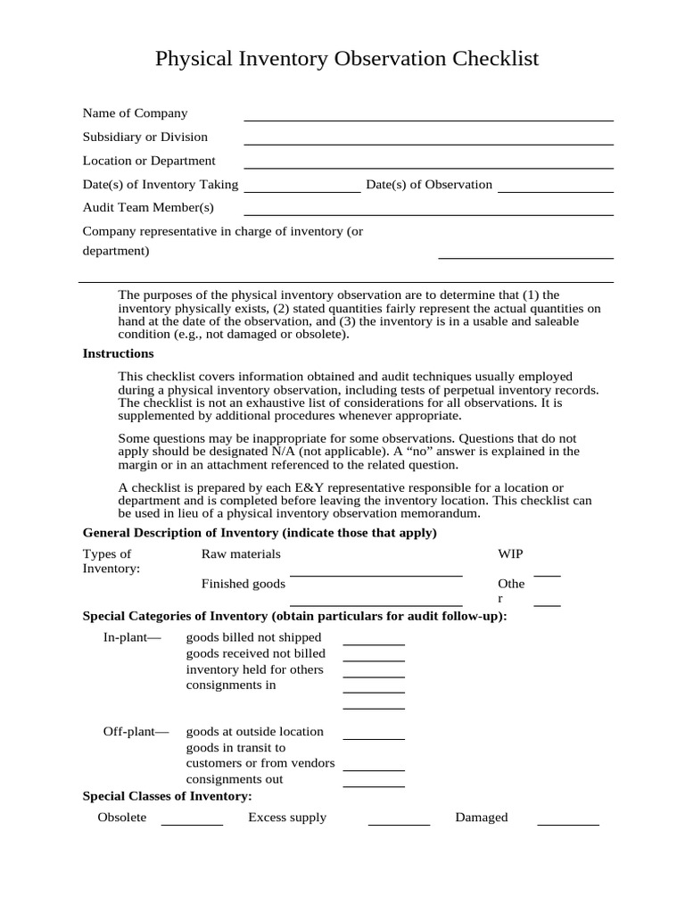 Physical Inventory Checklist | PDF