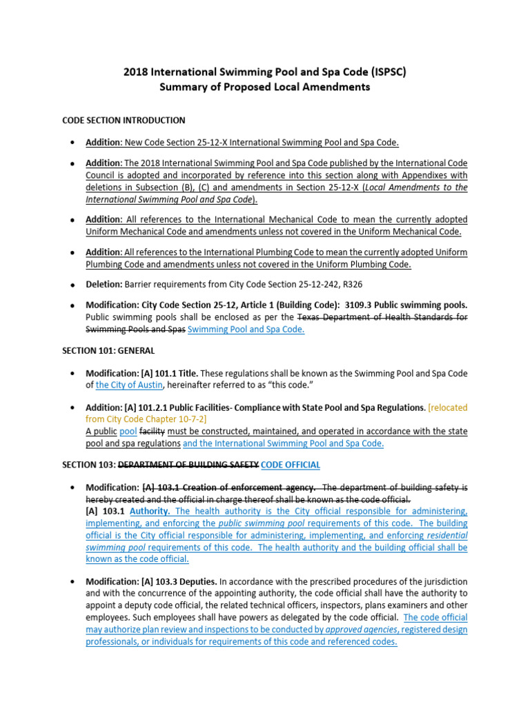 Summary - Pool and Spa Code Amendments (2020) | PDF
