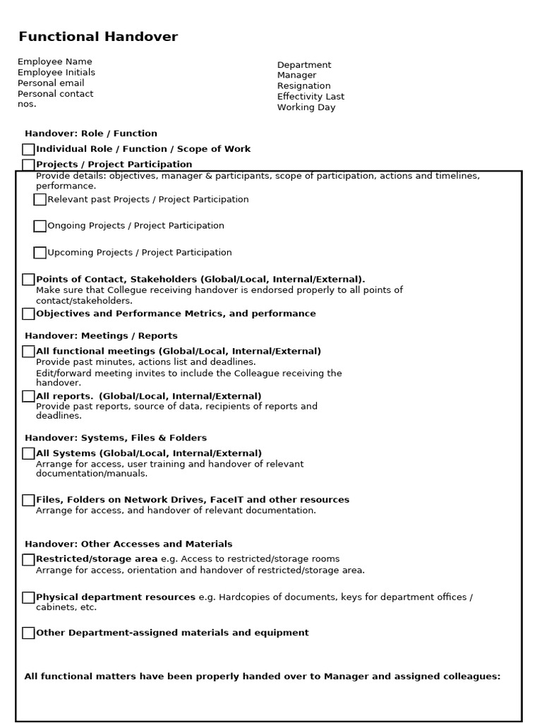 Functional Handover | PDF