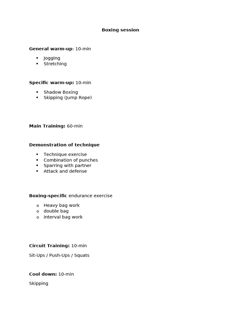 Boxing Sessions Plan | PDF