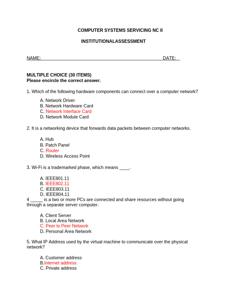 Computer Systems Servicing NC Ii Written Test | PDF