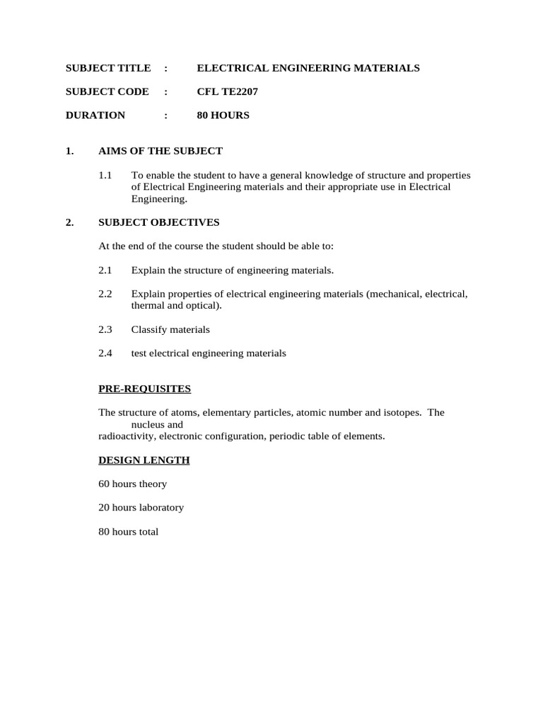 EE Materials Syllabus | PDF