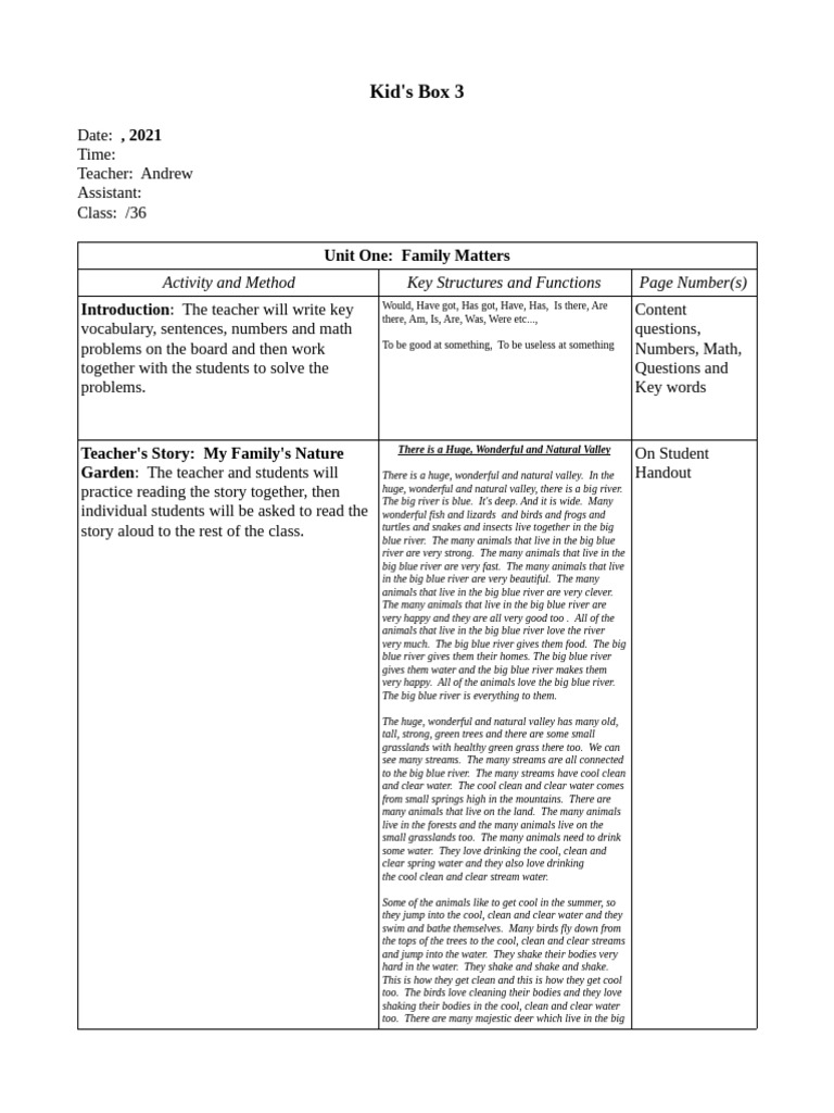 Kids Box 3 Prewritten Unit 1 | PDF