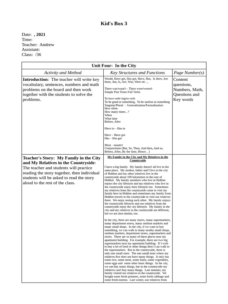 Kids Box 3 Prewritten Unit 4 | PDF