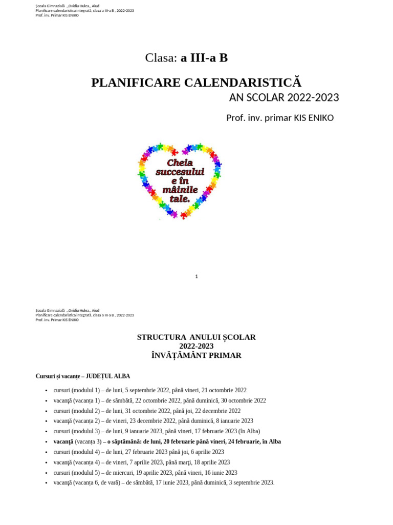 Structura Schema Orara Orar Manuale | PDF