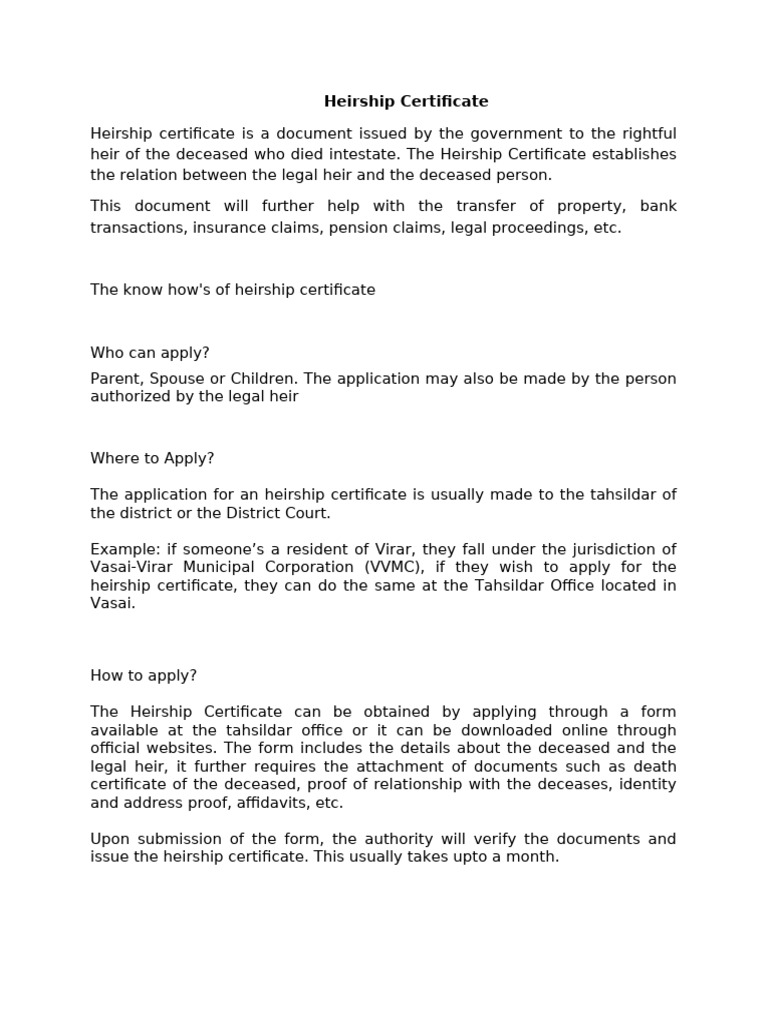 Heirship Certificate | PDF