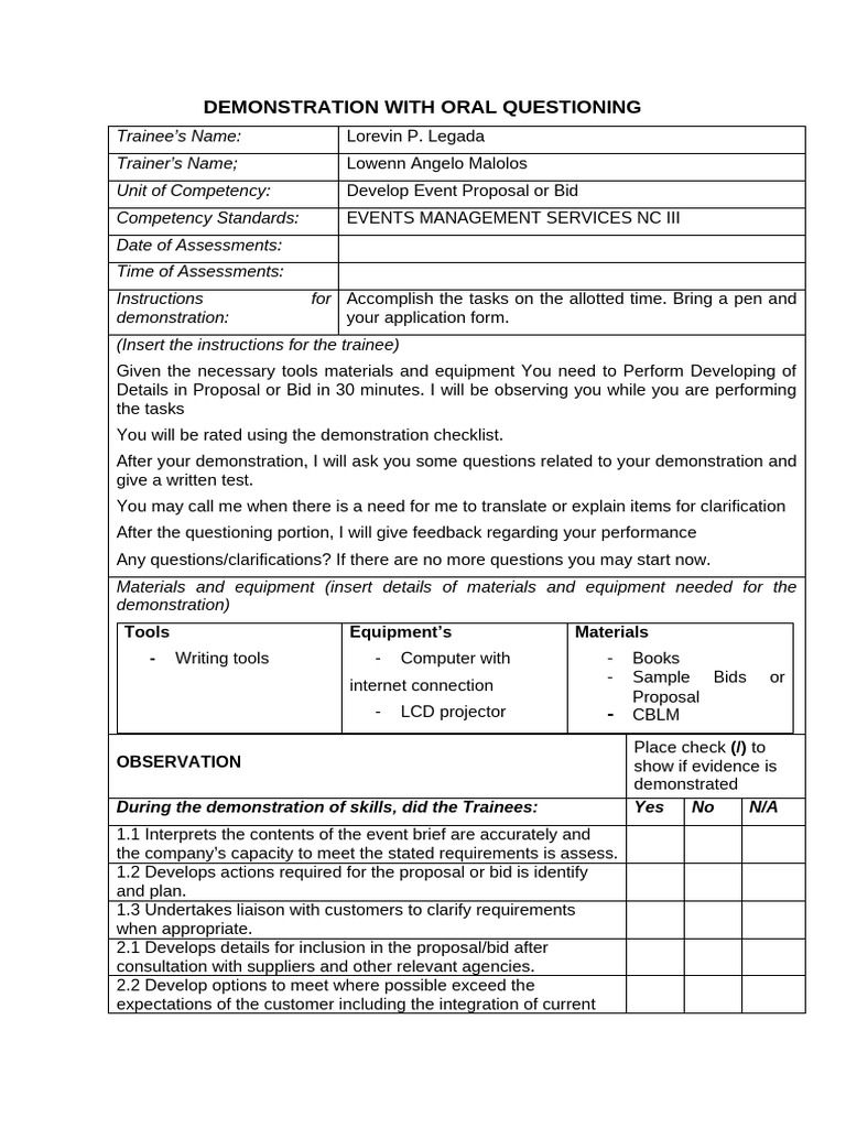 PTS 11 Demonstration With Oral Questioning | PDF | Business | Career ...