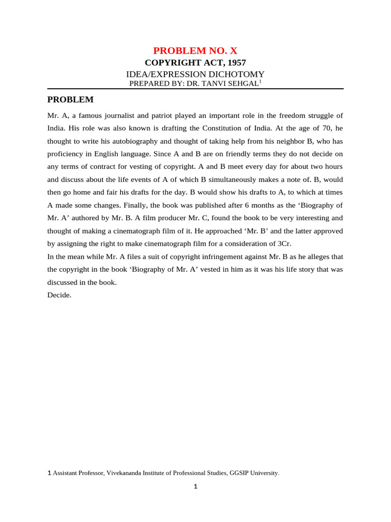 PROBLEM Sample IPR by Dr Tanvi Sehgal | PDF